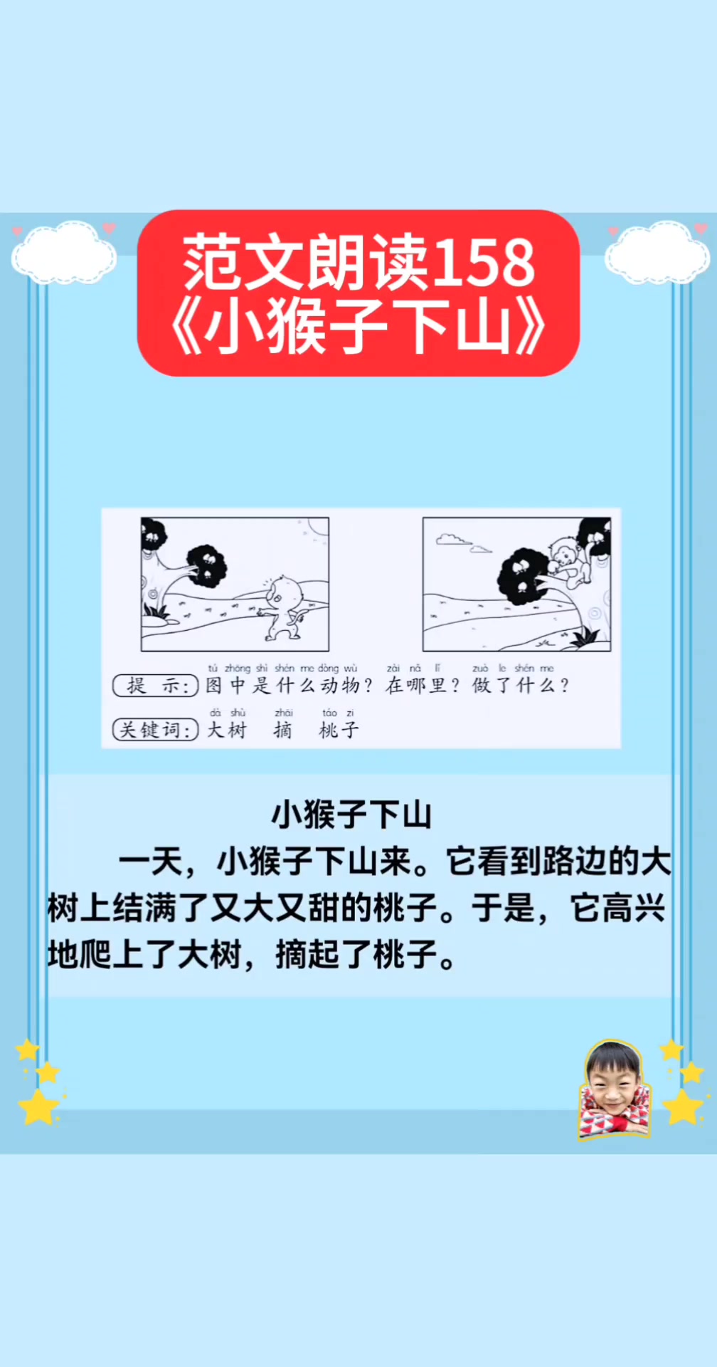 一年级入门看图写话押题范文《小猴子下山》-度小视